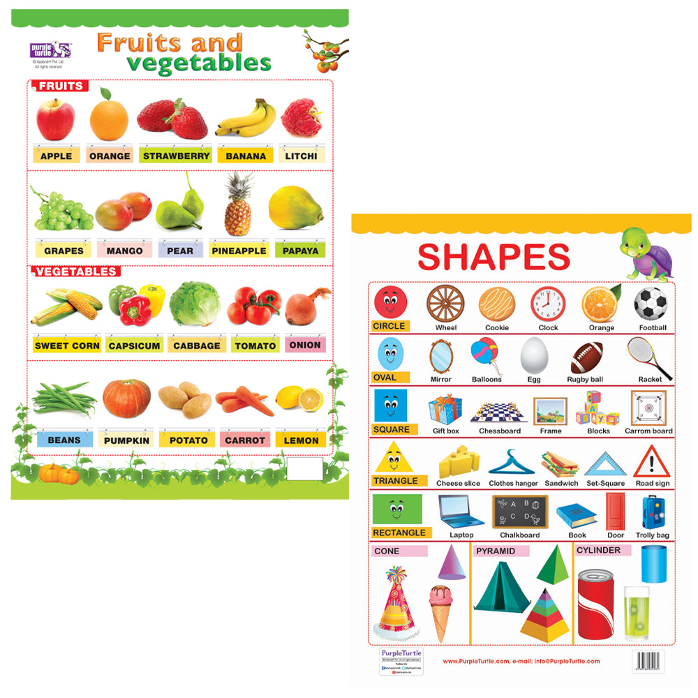 Fruits & Vegetables and Shapes Educational Wall Charts for Kids ...