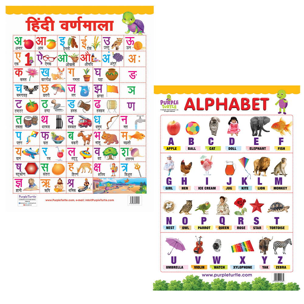 Alphabet and Hindi Educational Wall Charts for Kids – PurpleTurtle Store